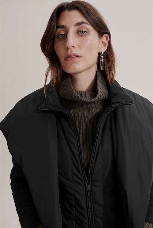 Black Recycled Polyester Wrap Longline Puffer - Jackets & Coats ...