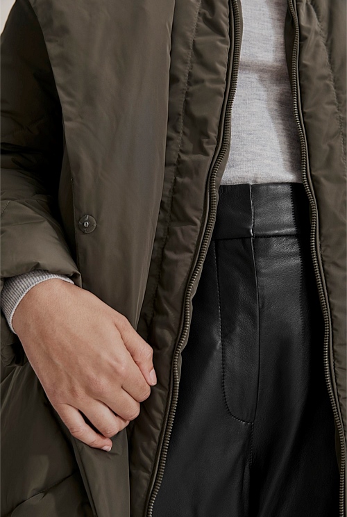 Deep Khaki Recycled Polyester Wrap Longline Puffer - Jackets & Coats ...