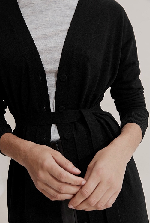 Black Australian Merino Wool Silk Longline Cardigan - Natural Fibres ...