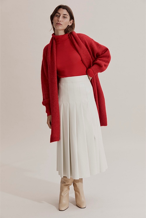 Lipstick Red Longline Fluffy Cardigan - Knitwear | Country Road