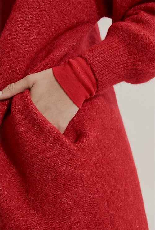 Lipstick Red Longline Fluffy Cardigan - Knitwear | Country Road