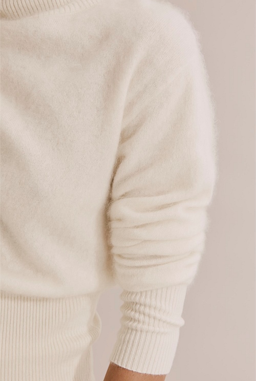 Winter White Brushed Cashmere Roll Neck Knit - Natural Fibres | Country ...