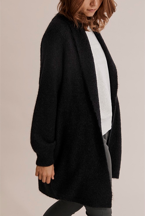 Charcoal Marle Longline Fluffy Cardigan - Knitwear | Country Road