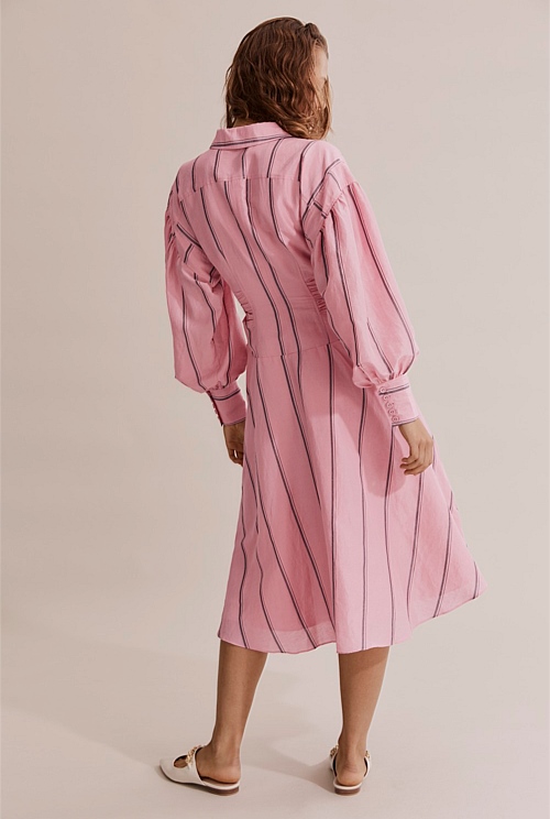 Sugar Pink Strp Half Placket Shirt Dress - Natural Fibres | Country Road