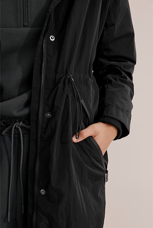Black Recycled Nylon Longline Spray Jacket - Jackets & Coats | Country Road