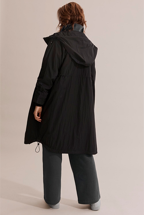Black Recycled Nylon Longline Spray Jacket - Jackets & Coats | Country Road