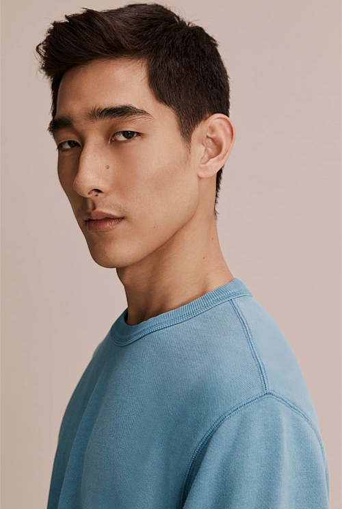 Washed Blue Organically Grown Cotton Terry Garment Dyed Sweat - Natural ...