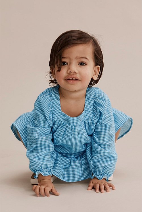 Bright Blue Gingham Texture Dress - Natural Fibres | Country Road