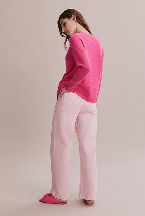 Magenta Lightweight Crew Knit - Natural Fibres | Country Road