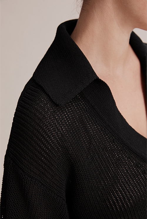 Black Mesh Knit Top - Knitwear | Country Road