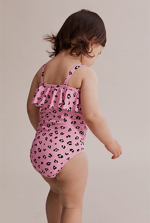 Pale Pink Recycled Nylon Leopard Frill Bather - Swimwear | Country Road