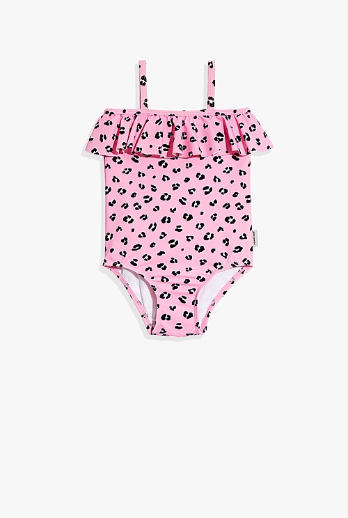 Pale Pink Recycled Nylon Leopard Frill Bather - Swimwear | Country Road