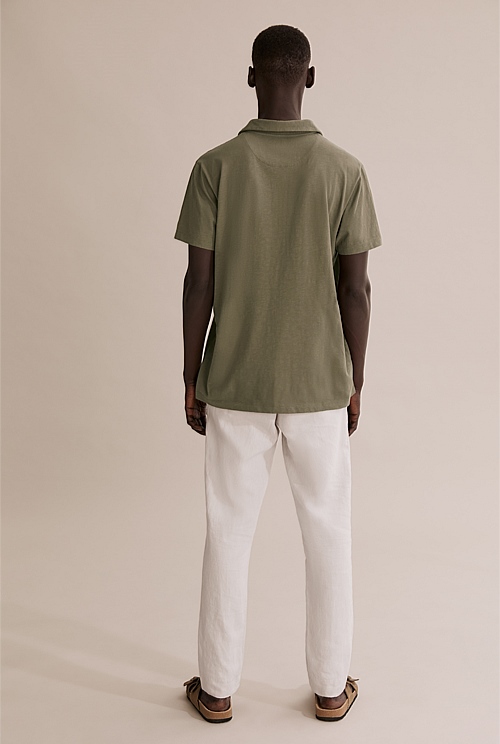 Washed Khaki Trophy Slub Polo - Natural Fibres | Country Road