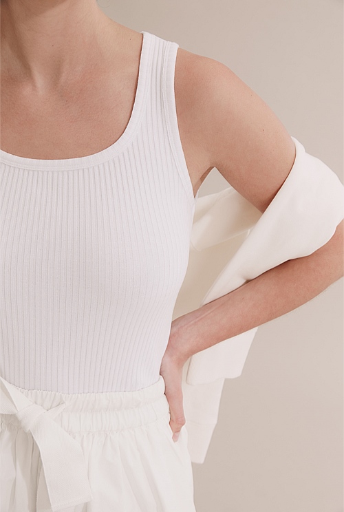 Antique White Square Neck Rib Top - T-Shirts & Tops | Country Road