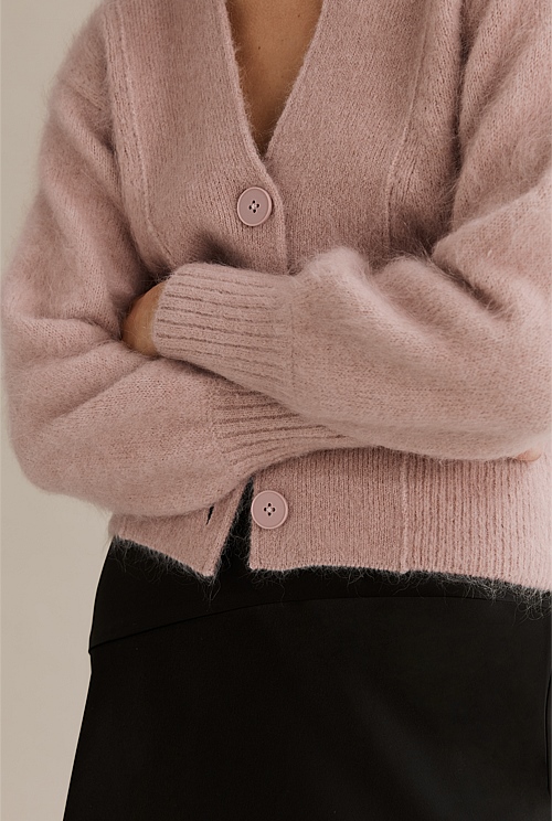Blush Deep V-Neck Fluffy Cardigan - Knitwear | Country Road