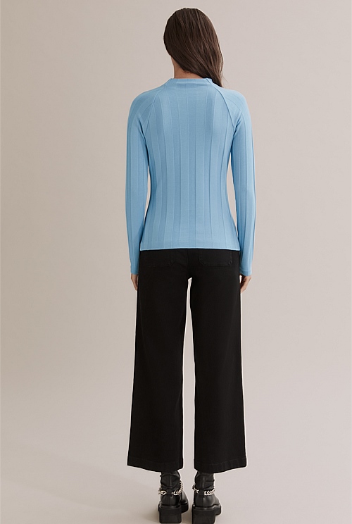 Palace Blue Rib Self Stripe Top - T-Shirts & Tops | Country Road