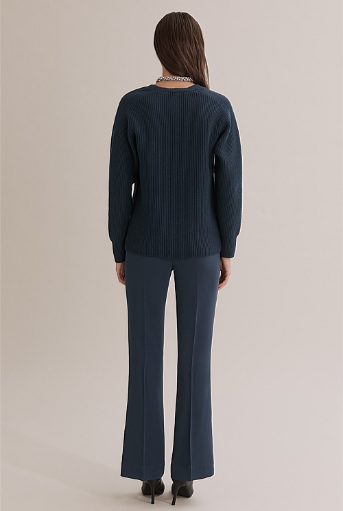 Steel Deep V-Neck Rib Knit - Knitwear | Country Road