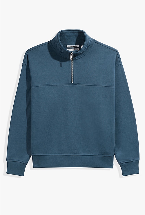 Steel Australian Cotton Zip Collar Sweat - Australian Grown | Country Road