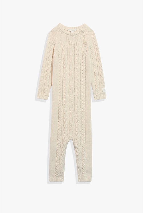 Oatmeal Marle Cable Knit Jumpsuit - Natural Fibres | Country Road