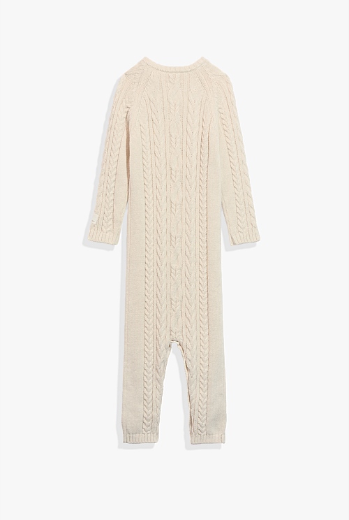 Oatmeal Marle Cable Knit Jumpsuit - Natural Fibres | Country Road