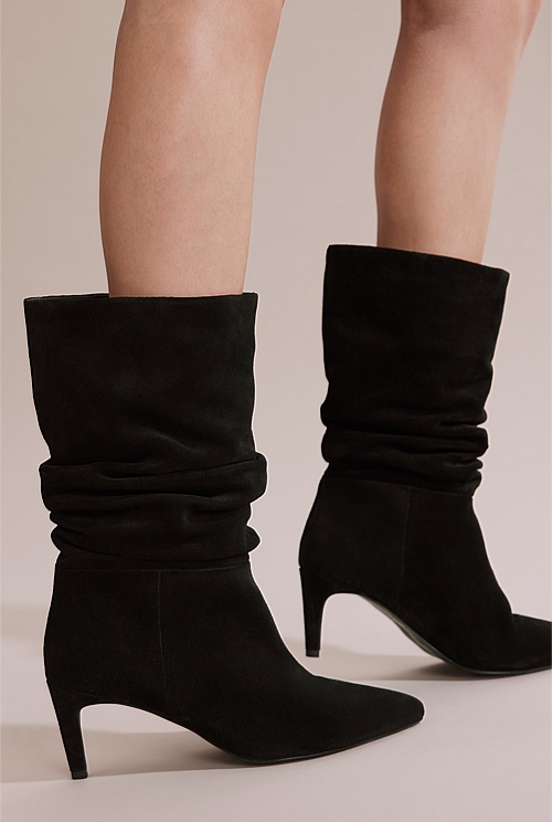 Black Joanna Short Suede Boot - Boots | Country Road