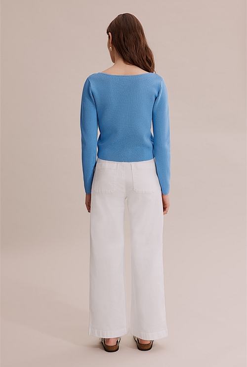 Cornflower Blue Button-Through Cardigan - Knitwear | Country Road