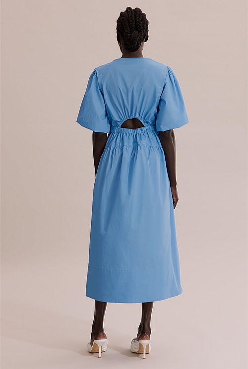 Cornflower Blue Basque Detail Midi Dress - Dresses | Country Road