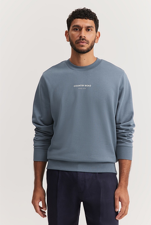 Washed Blue Australian Cotton Modern Logo Sweat - Australian Grown ...