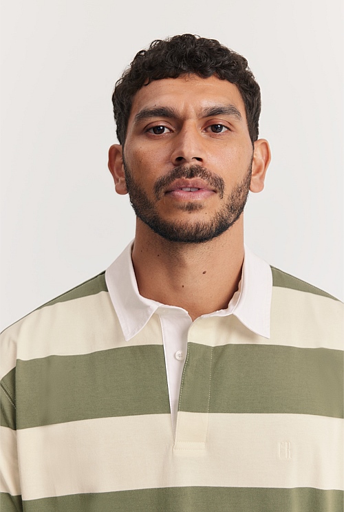 Fern Green Australian Cotton Rugby Stripe Polo - Natural Fibres ...