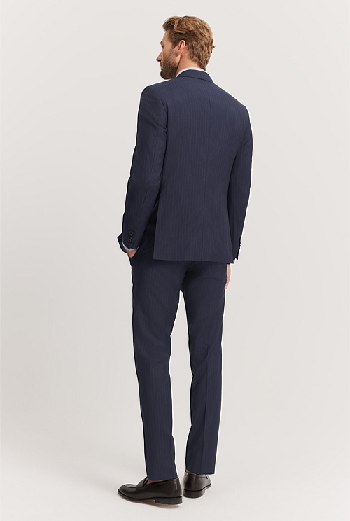 Navy Regular Fit Pinstripe Travel Jacket - Natural Fibres | Country Road