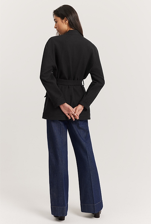 Black Stitch Detail Jacket - Natural Fibres | Country Road