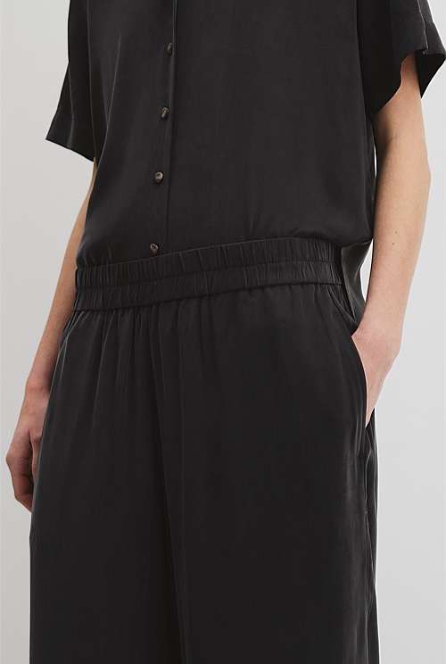 Black Pull-On Cupro Pant - Pants | Country Road