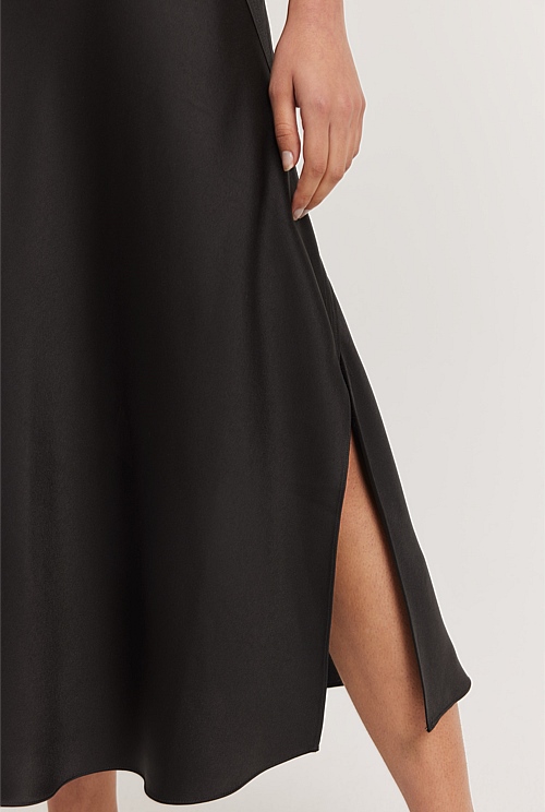 Black Satin Split Skirt - Skirts | Country Road
