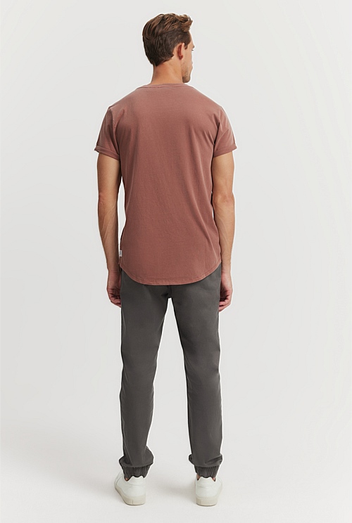 Rust Red Australian Cotton Longline Garment Dyed T-Shirt - T-Shirts ...