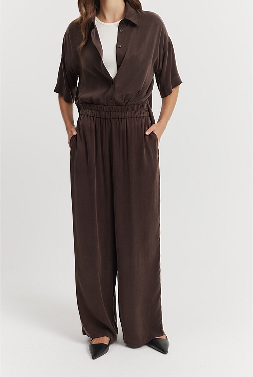 Chocolate Pull-on Cupro Pant - Pants | Country Road