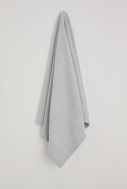 Pale Grey GCS-certified Cashmere Rib Throw - Natural Fibres | Country Road