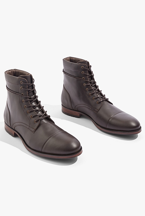 Chocolate Leather High Top Boot - Boots | Country Road