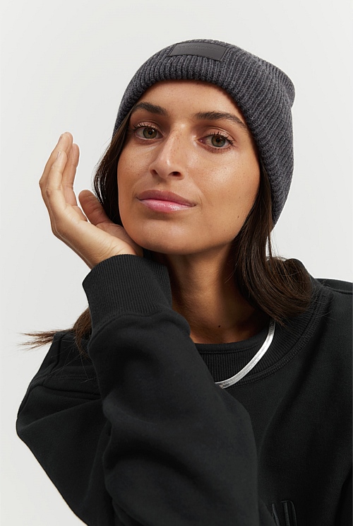 Charcoal Marle Branded Rib Beanie - Hats, Scarves & Gloves | Country Road
