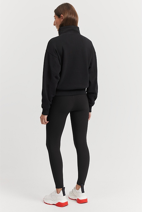 Black Australian Cotton Zip Collar Rib Sweat - Sweats | Country Road