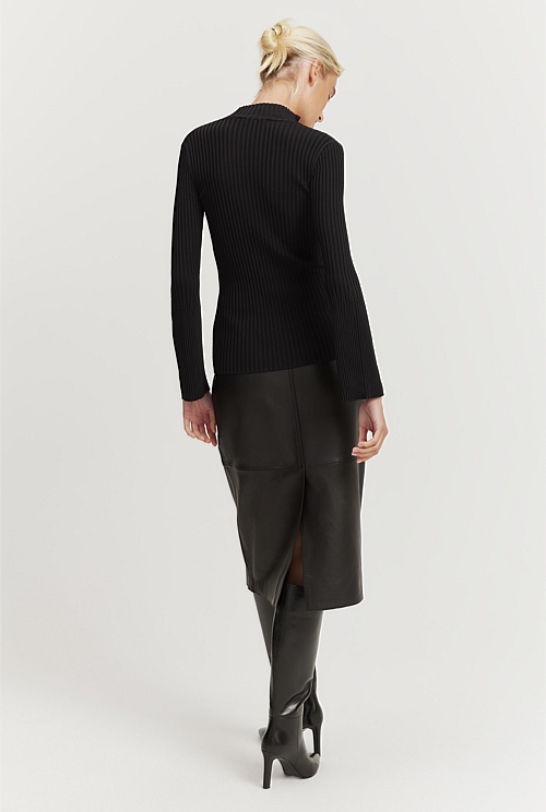Black Rib Half Zip Top - Knitwear | Country Road
