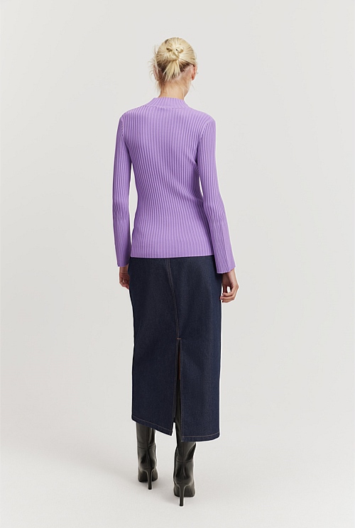 Violet Rib Half Zip Top - Knitwear | Country Road