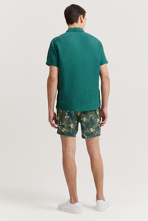 Myrtle Green Regular Fit Organically Grown Linen Short Sleeve Shirt ...