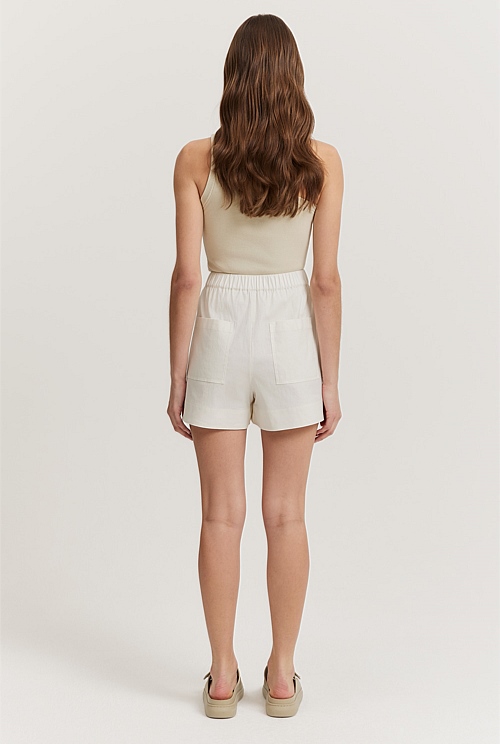 Antique White Organically Grown Cotton Blend Pull-On Relaxed Short ...