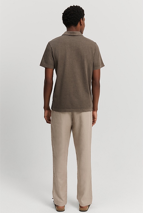 Chocolate Garment Dyed Organically Grown Cotton Polo - Natural Fibres ...