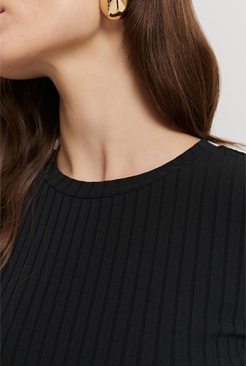 Black Short Sleeve Rib T-Shirt - T-Shirts & Tops | Country Road