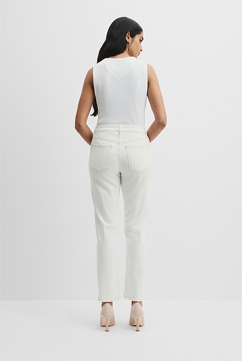 White High Rise Slim Leg Jean - Pants | Country Road
