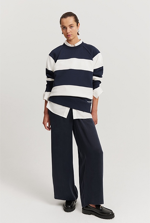 Navy Stripe Australian Cotton Stripe Raglan Sweat - Natural Fibres ...