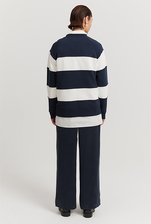 Navy Stripe Australian Cotton Stripe Raglan Sweat - Natural Fibres ...