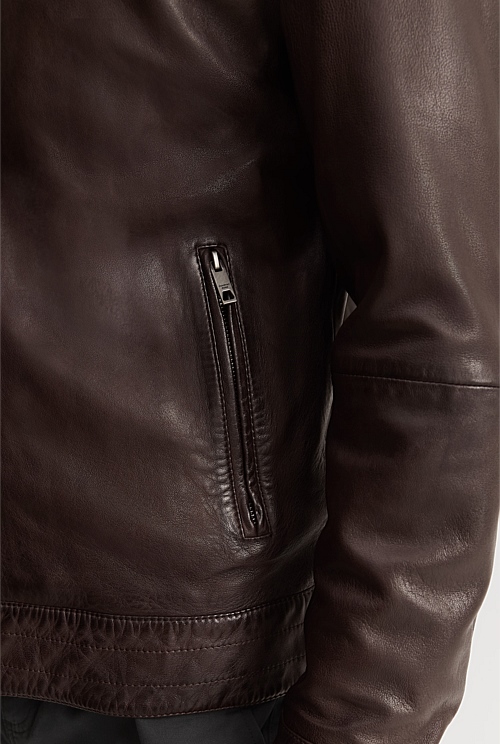 Dark Brown Leather Jacket - Event | Country Road