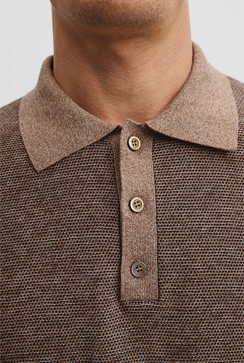 Mocha Cotton Silk Textured Knit Polo - Natural Fibres | Country Road